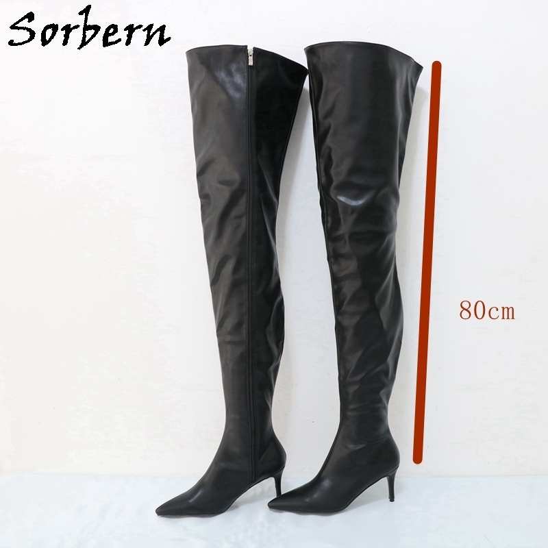 Sorbern Fetish 90cm Women Boots Heelless Long Boot No Heels 12cm Round ...