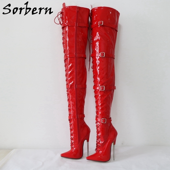 Sorbern Fetish 90cm Women Boots Heelless Long Boot No Heels 12cm Round ...