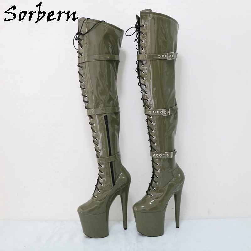 Sorbern Fetish 90cm Women Boots Heelless Long Boot No Heels 12cm Round ...