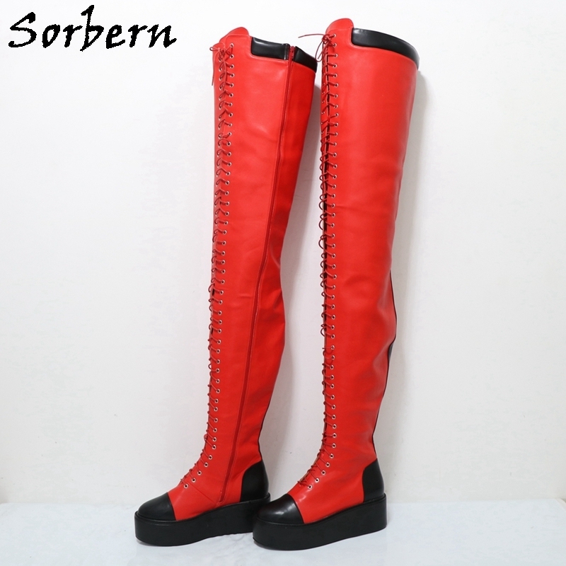Sorbern Fake Suede Women Boots Mid Thigh High Wedges