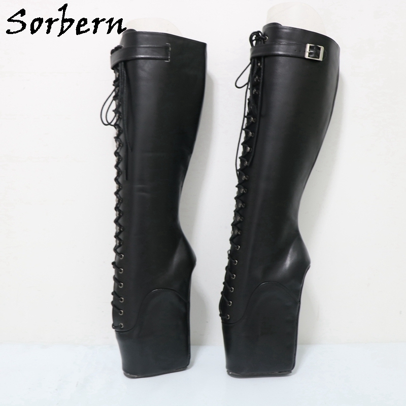 Sorbern Black Red Ballet Boots Lace Up Ankle High Thick Platform Drag Queen