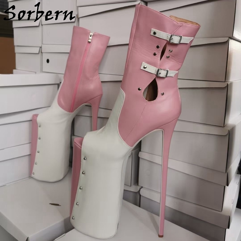 Sorbern White Cross Dresser Ankle High Boots Women Wedges High Heels ...