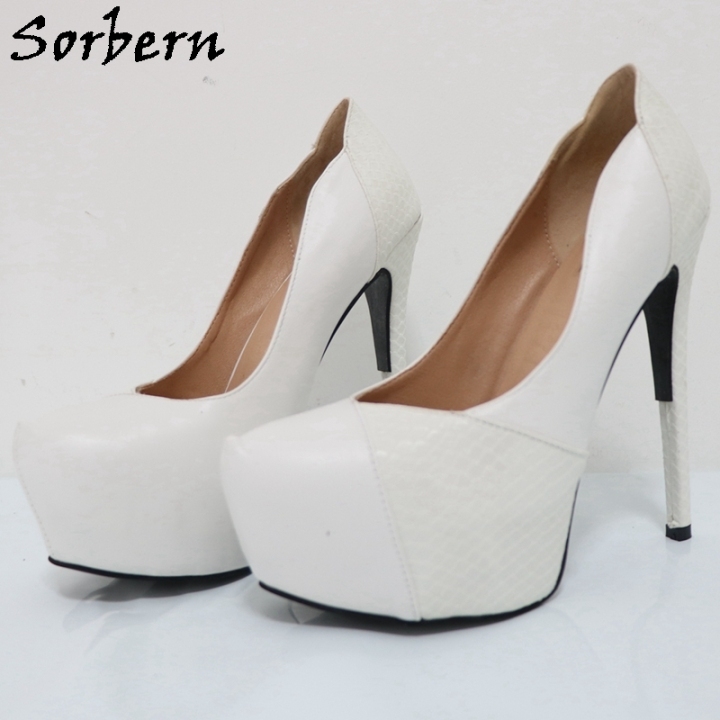 Sorbern Black 15cm Block High Heel Women Pump Shoes Round Toe Slip On ...