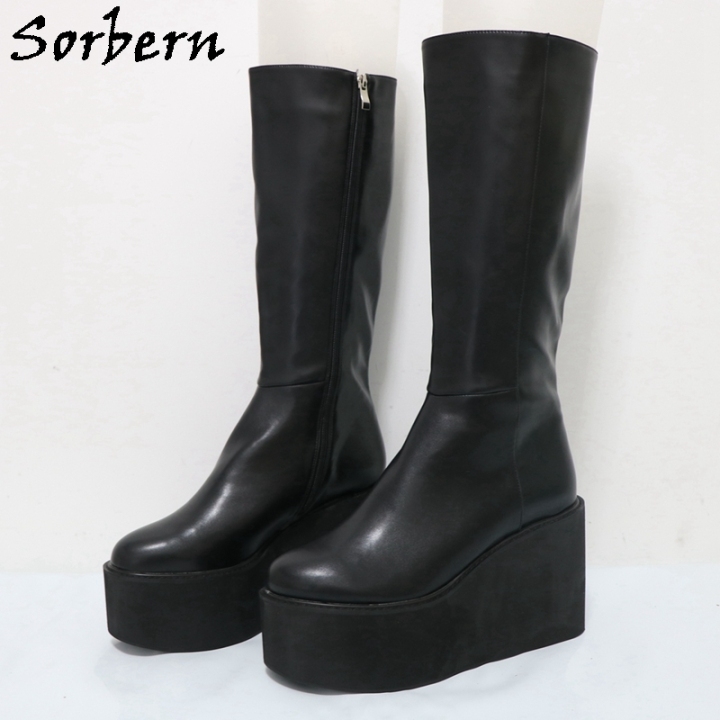Sorbern White Cross Dresser Ankle High Boots Women Wedges High Heels ...