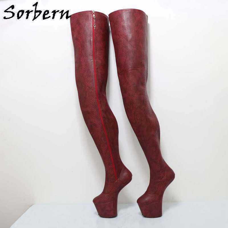 Sorbern Custom Red Shiny Long Boots For Women Platform Lace Up Fetish ...