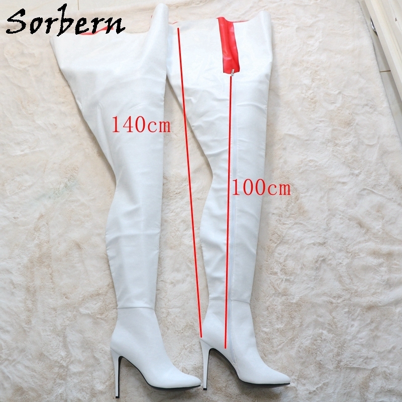 Sorbern Custom Red Shiny Long Boots For Women Platform Lace Up Fetish ...