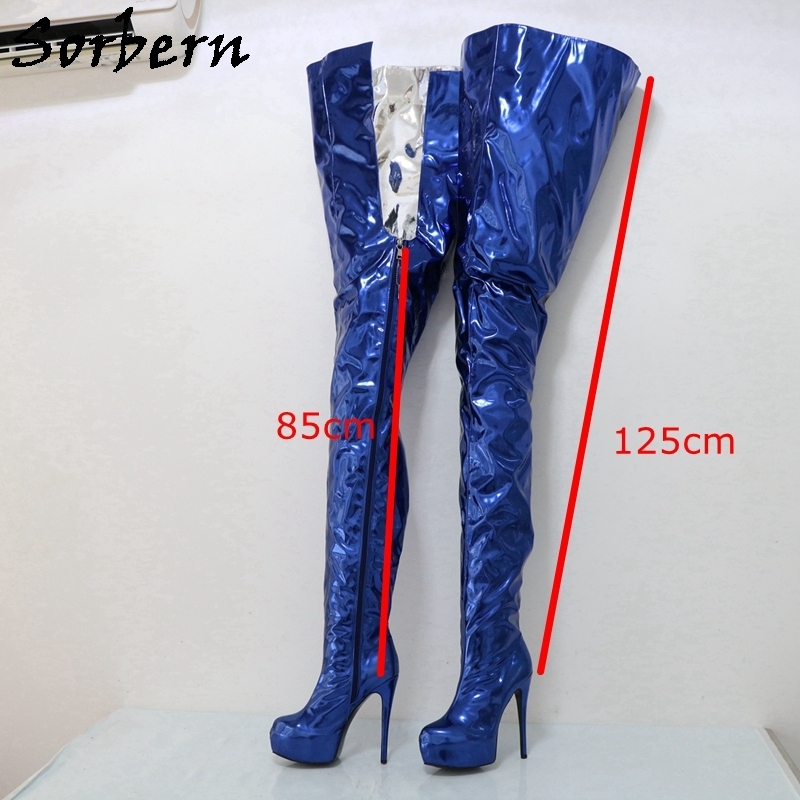 Sorbern Custom Red Shiny Long Boots For Women Platform Lace Up Fetish ...