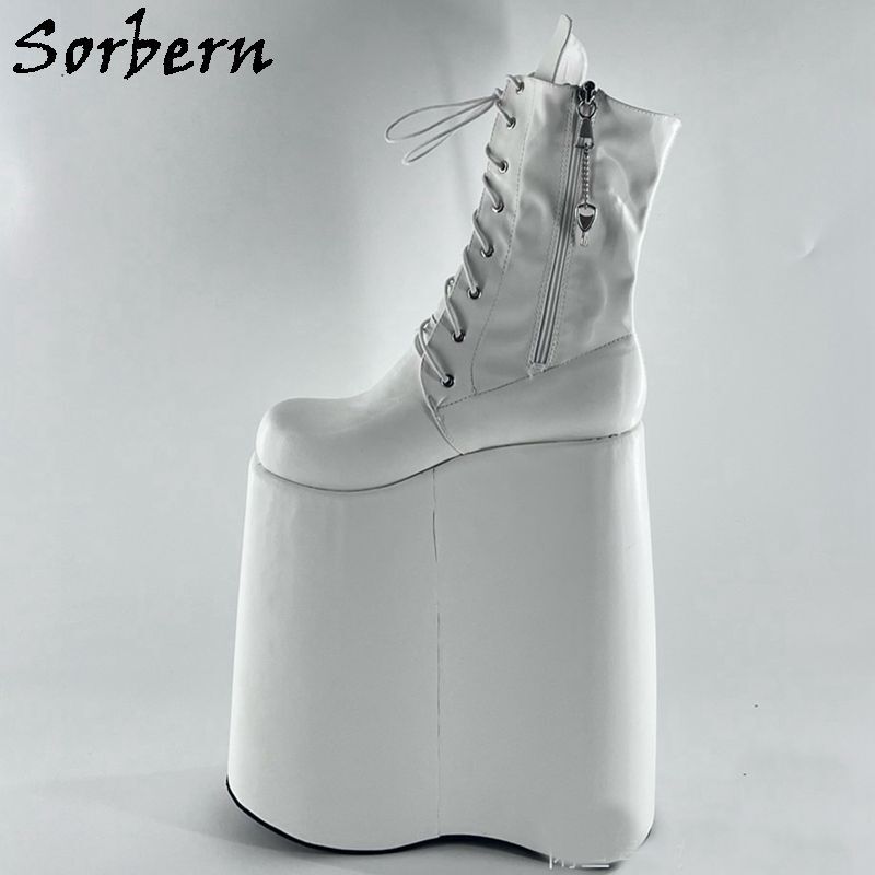 White Chunky Heels Round Toe Women Pump Shoes Custom-made