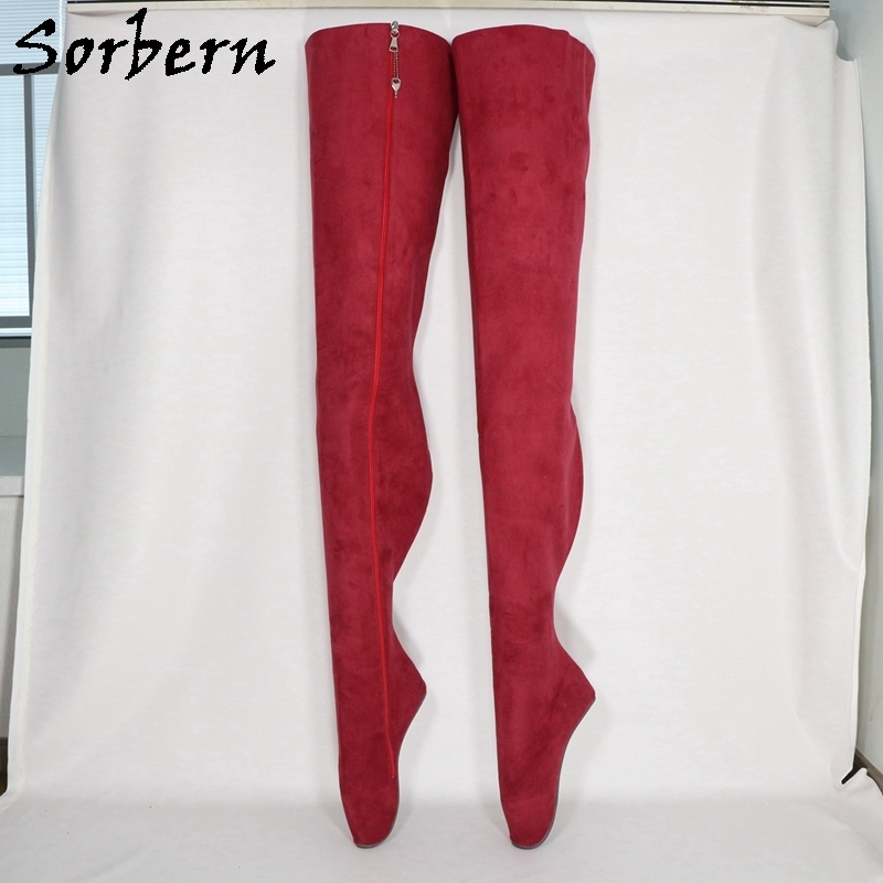 Sorbern Black And Red Ballet Wedge Heelless Boots Ankle High Wide Fit ...
