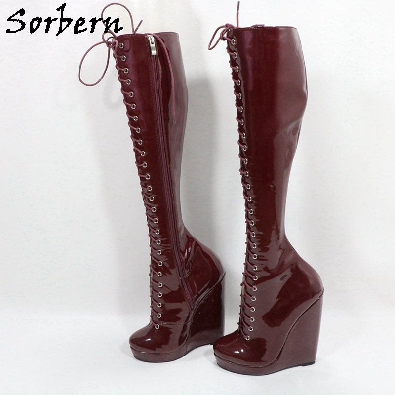 Sorbern 20Cm Block High Heel Knee High Boots For Women High Instep ...