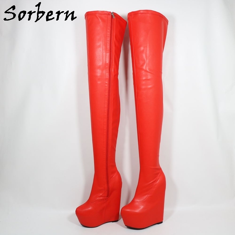 Sorbern Black Matt 40Cm High Heel Mid Thigh High Boots Women Platform ...