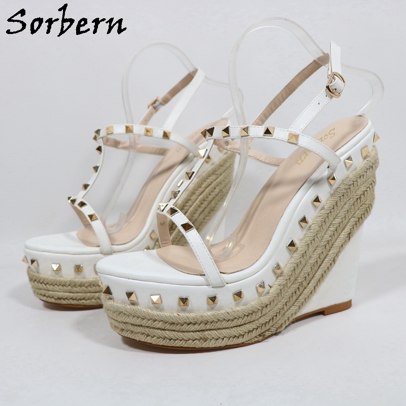 Sorbern Metallic Gold Slingback Thin Straps Wedge Style Fetish Shoe ...