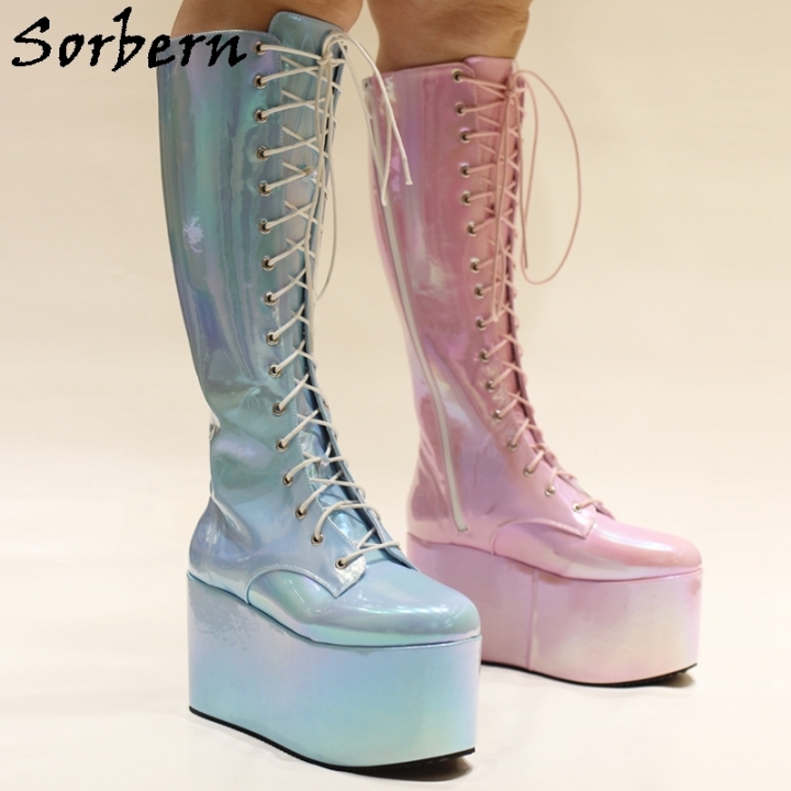 Sorbern 20Cm Block High Heel Knee High Boots For Women High Instep ...