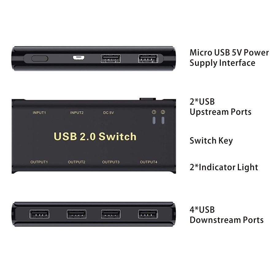 USB Switch Selector,ABLEWE KVM Switcher 4-Port USB 2.0 Peripheral ...
