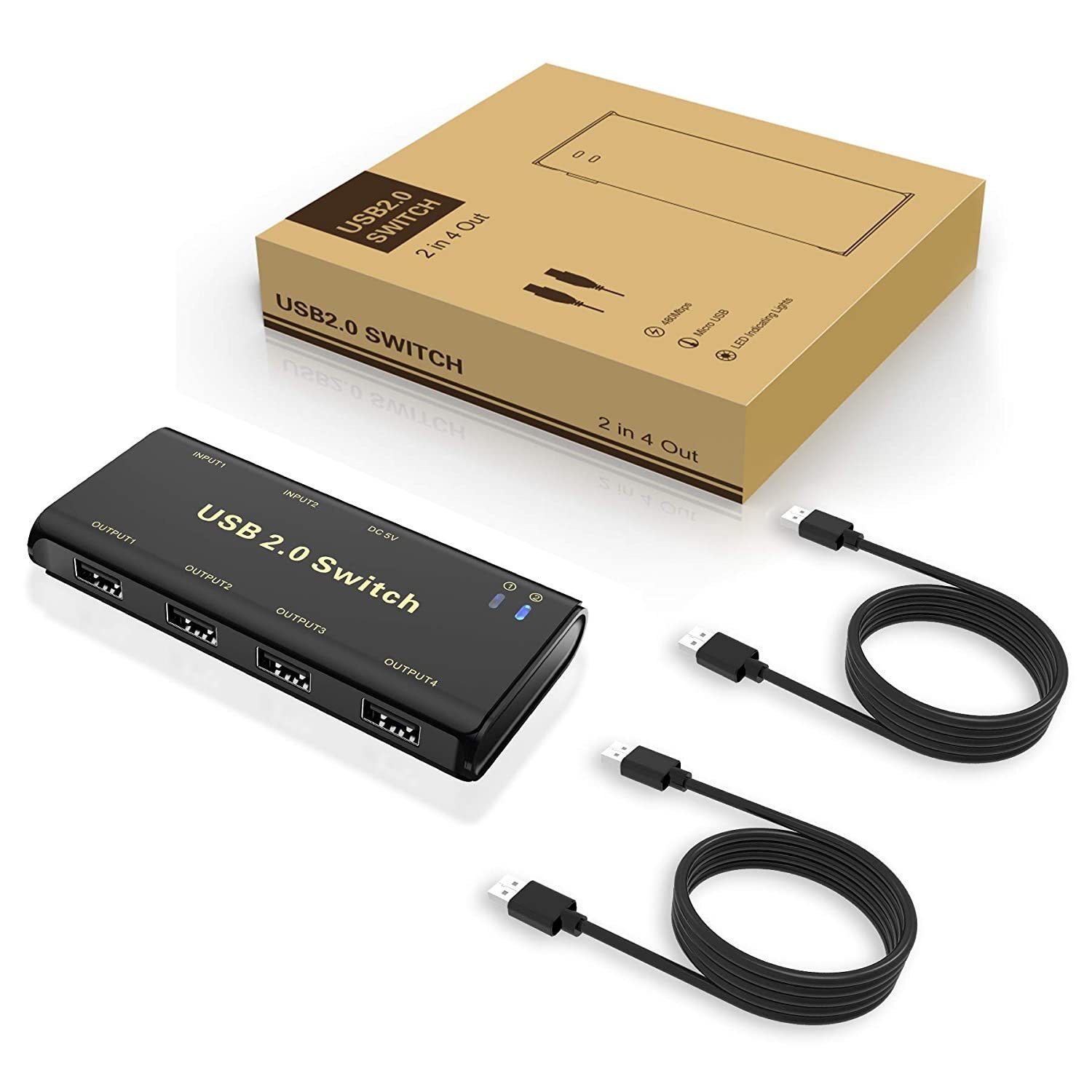 USB Switch Selector,ABLEWE KVM Switcher 4-Port USB 2.0 Peripheral ...