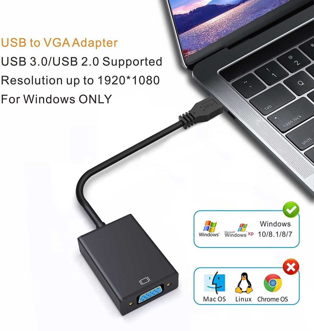 USB to VGA Adapter,ABLEWE USB 3.0/2.0 to VGA Multi-Display Converter ...