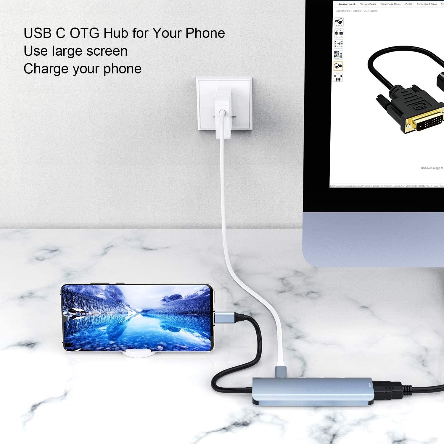 USB C Hub Type C Hub Adapter, Ablewe 5 in 1 Aluminum USB C to HDMI 4K ...