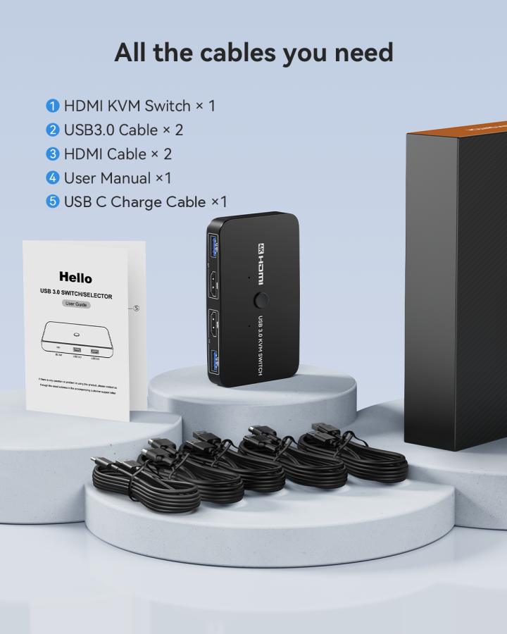 ABLEWE KVM Switch, Aluminum KVM Switch HDMI,USB Switch for 2 Computers ...