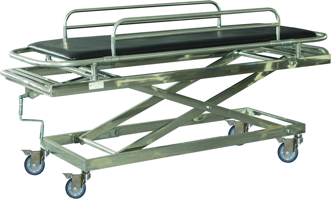 B-5 Stainless steel stretcher with 2 big 2 small wheels