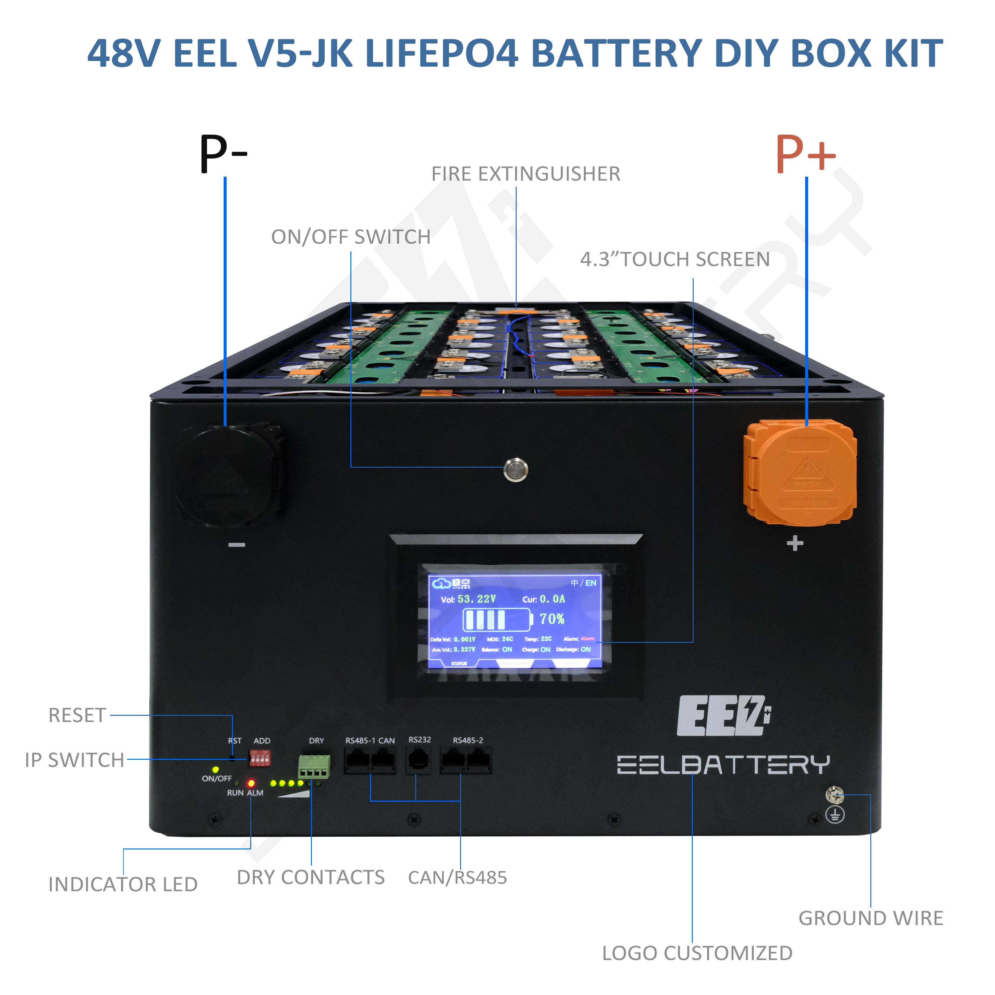EEL 48V 16S V5-JK LiFePO4 DIY BOX Built-in Smart BMS stackable Server Rack
