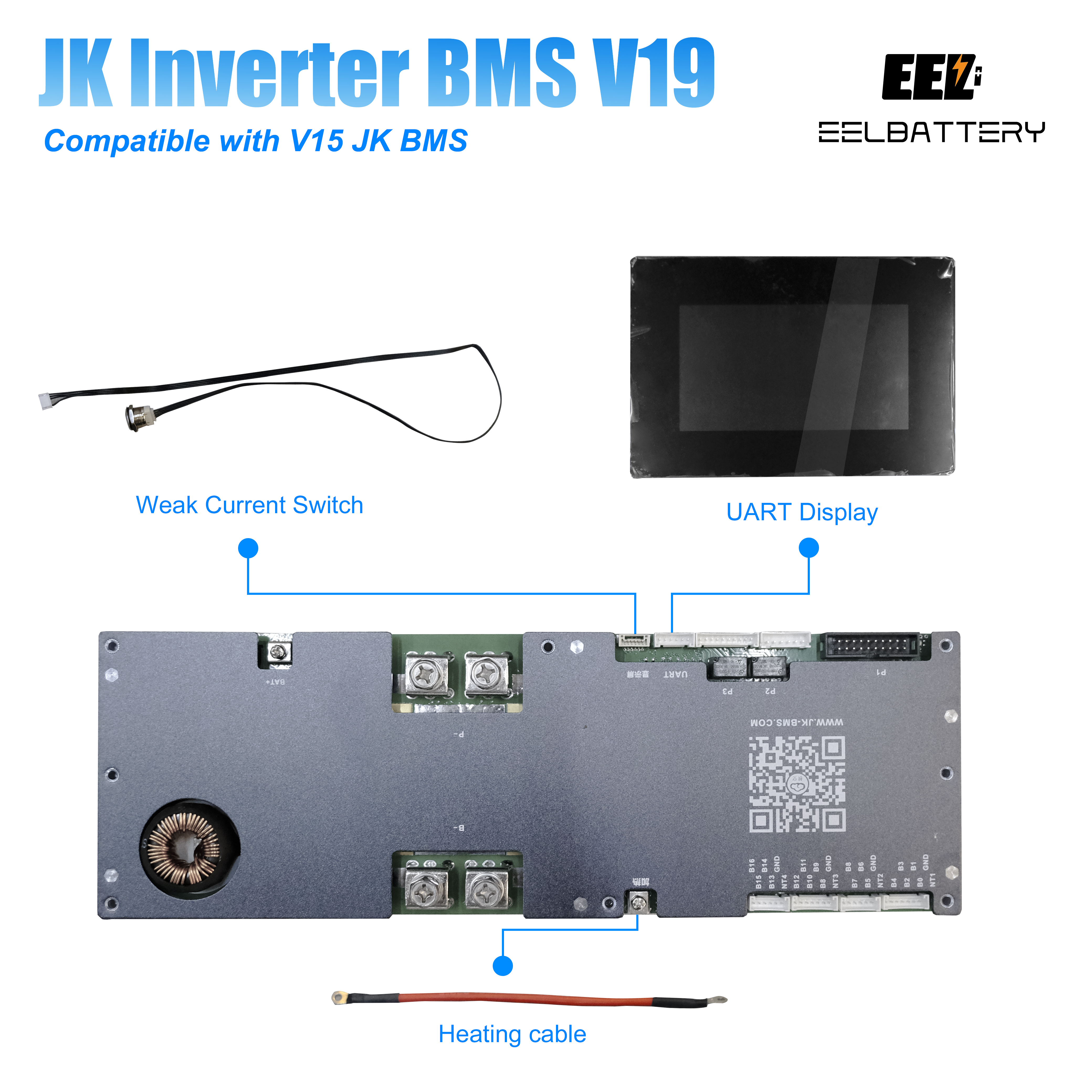 EEL 48V 16S V5-JK LiFePO4 DIY BOX Built-in Smart BMS stackable Server Rack
