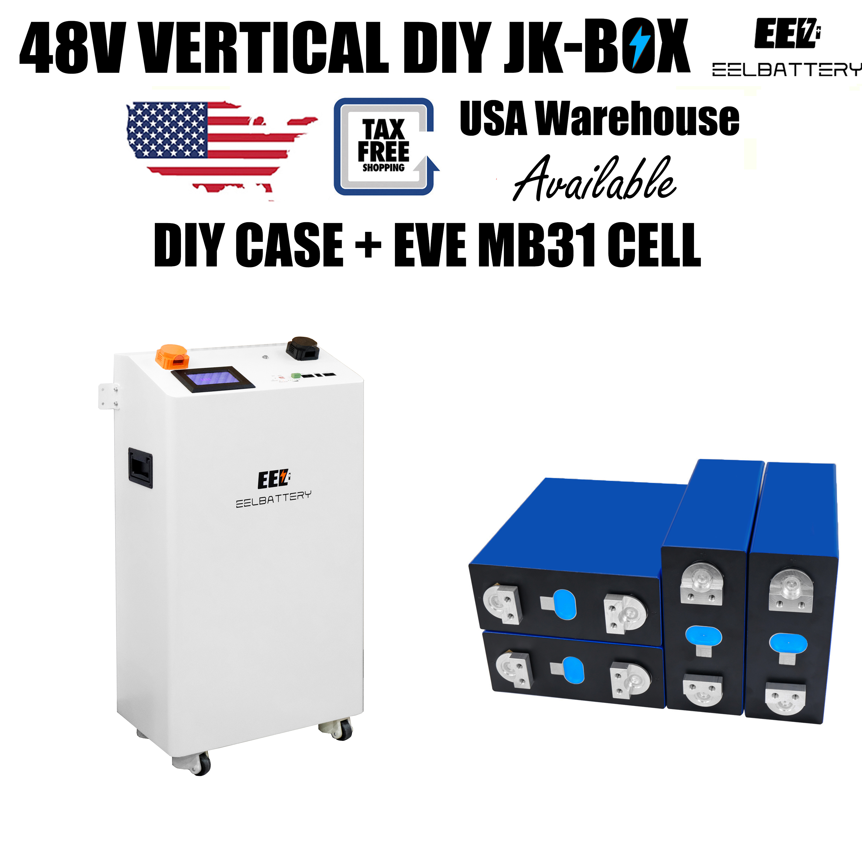 EEL 48V Vertical DIY Battery Box Built-in JK V19 BMS 2A Active Balance ...