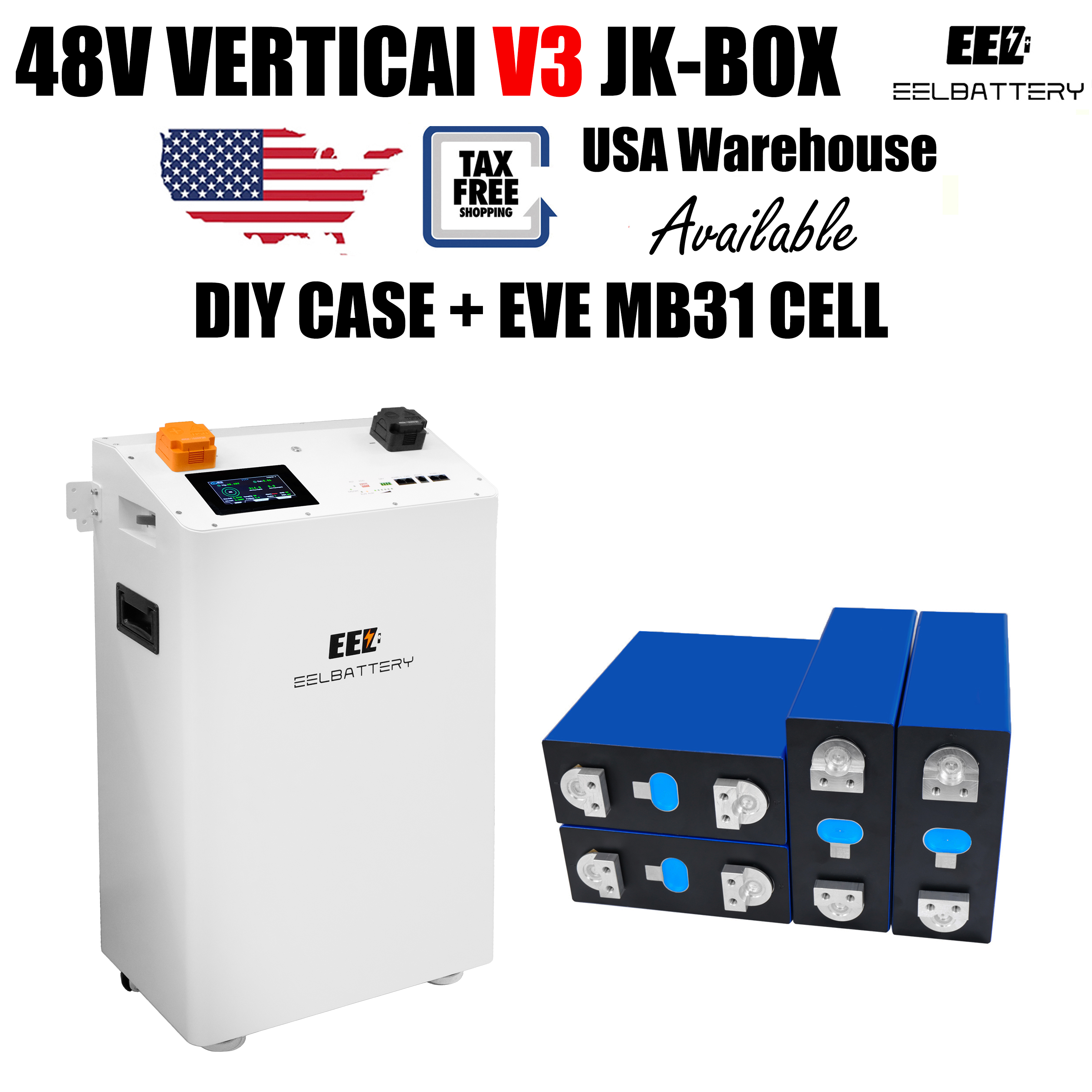 EEL 48V Vertical V3 DIY Battery Box Built-in JK V19 BMS 2A Active ...