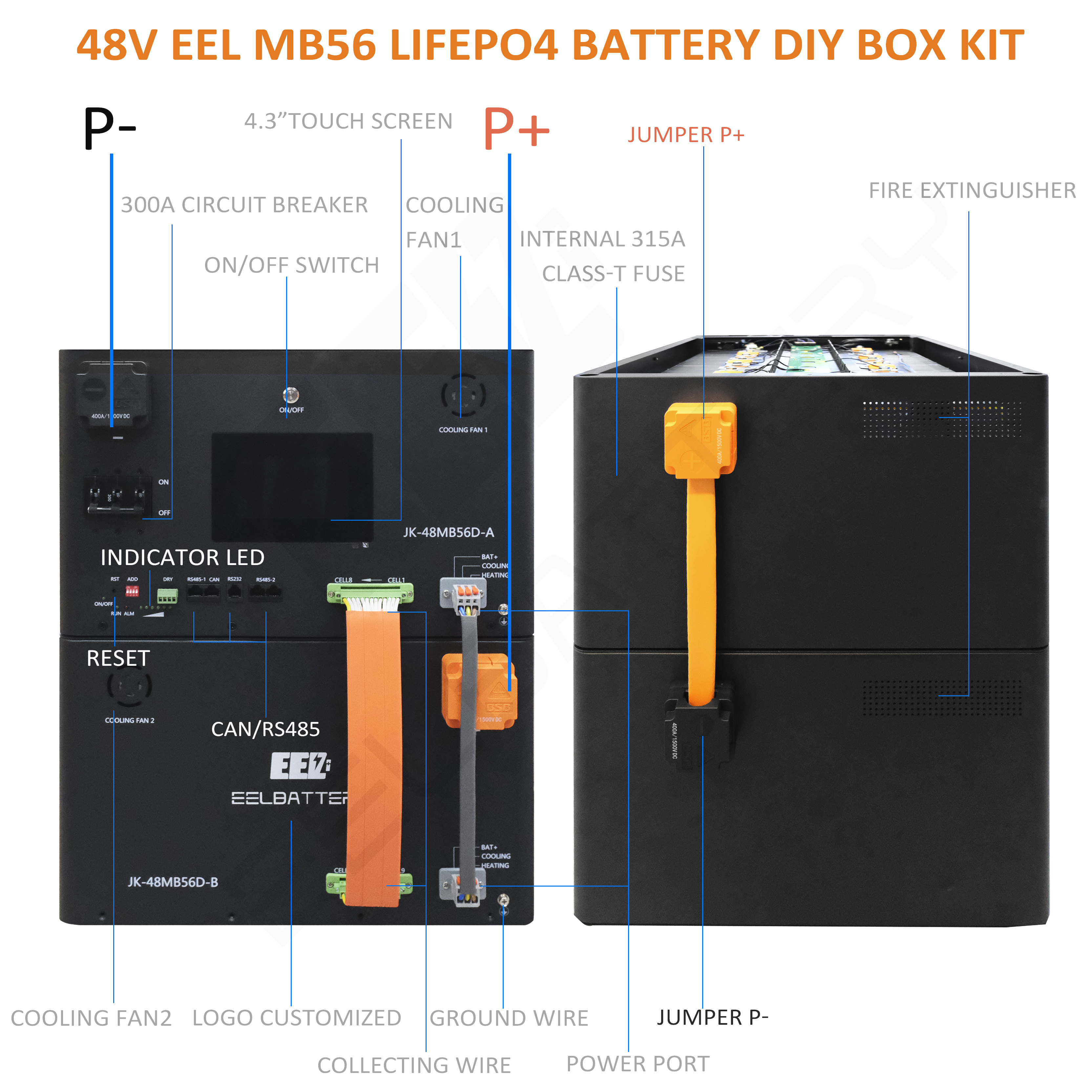 EEL 48V 16S MB56 JK Server Rack DIY Unit BOX Built-in JK 300A V19 BMS ...