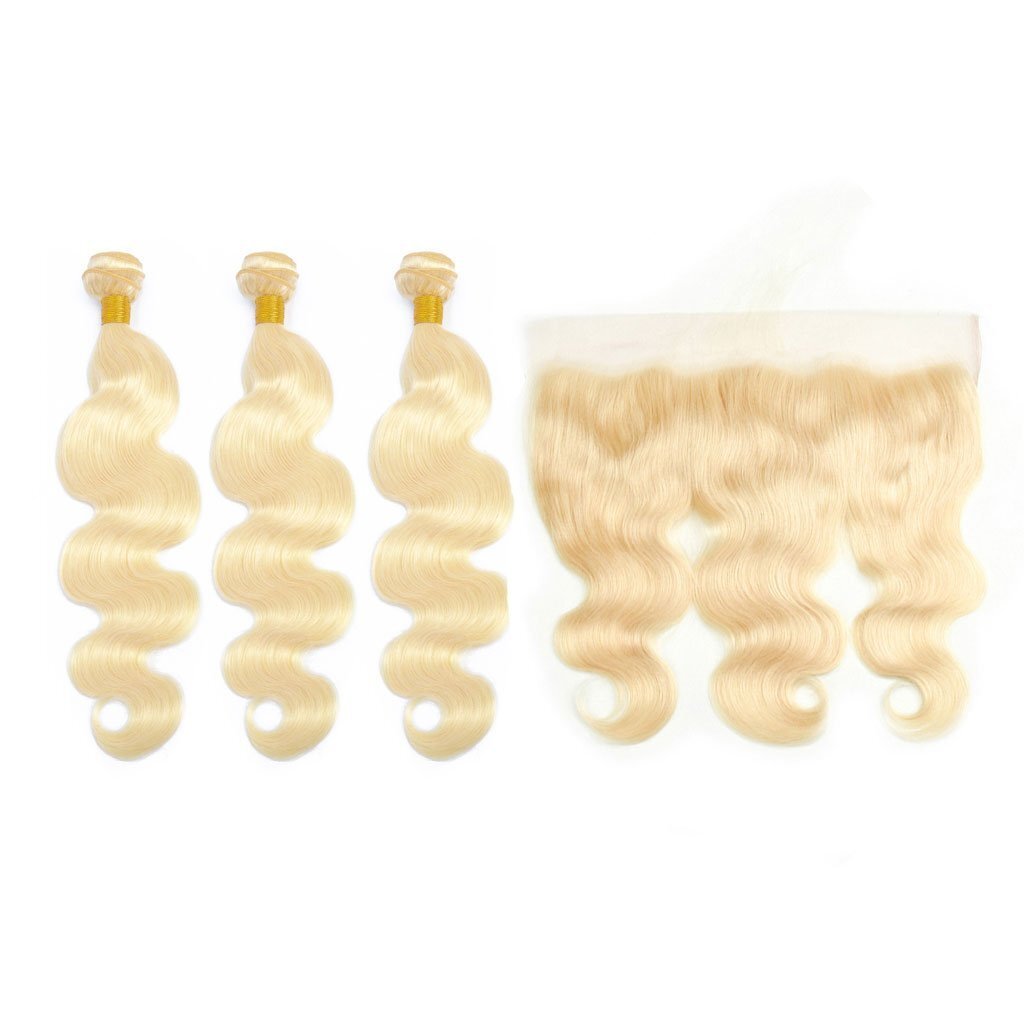 Body Wave 613 Blonde Hair Weave Bundles With Frontal Remy Human Hair