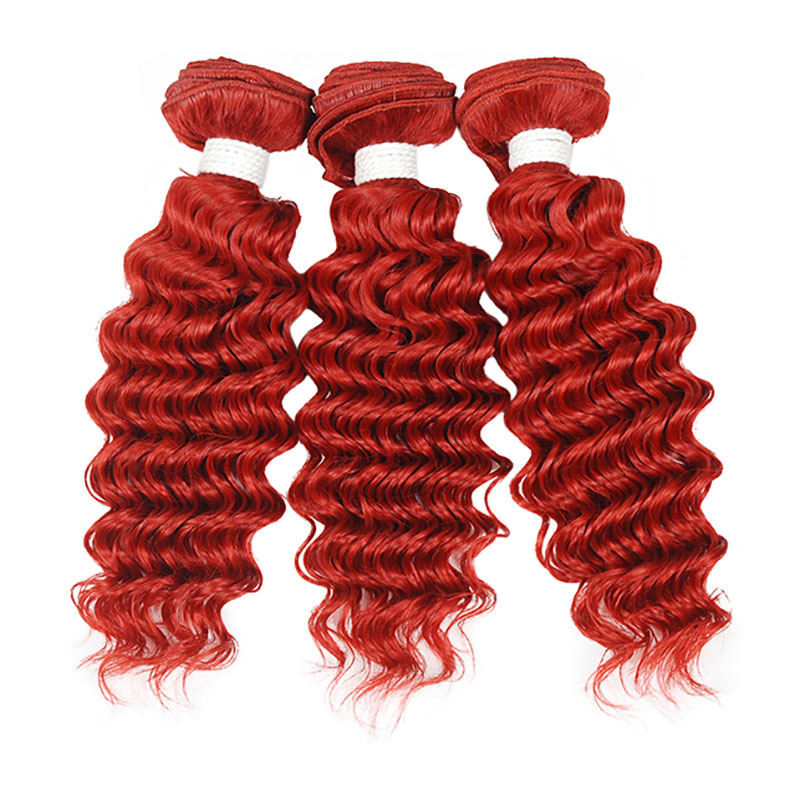 Dark Red Hair Weaves,Deep Wave Hair Weave Bundles,Remy Human Hair Weft
