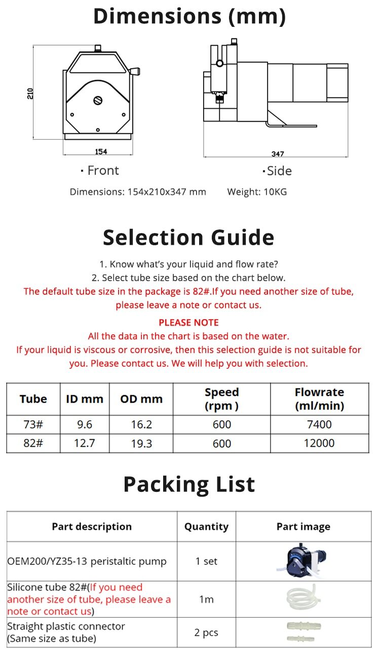 OEM200 High Flow Volume Large Peristaltic Pump 12v 24v Industrial Pump