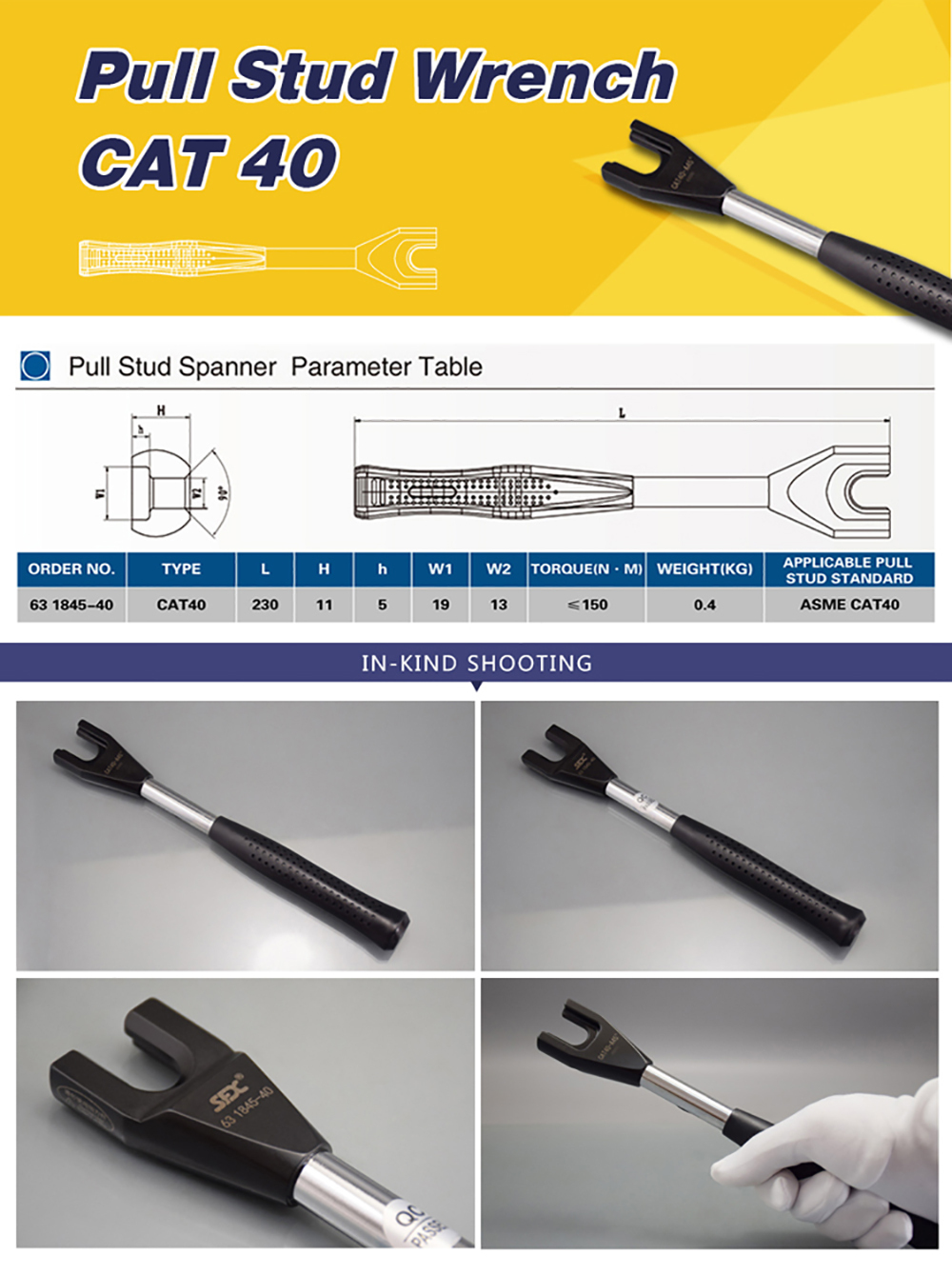 SFX CAT40 Pull Stud Wrench Spanner, Fits CAT40-45 ° Retention Knob