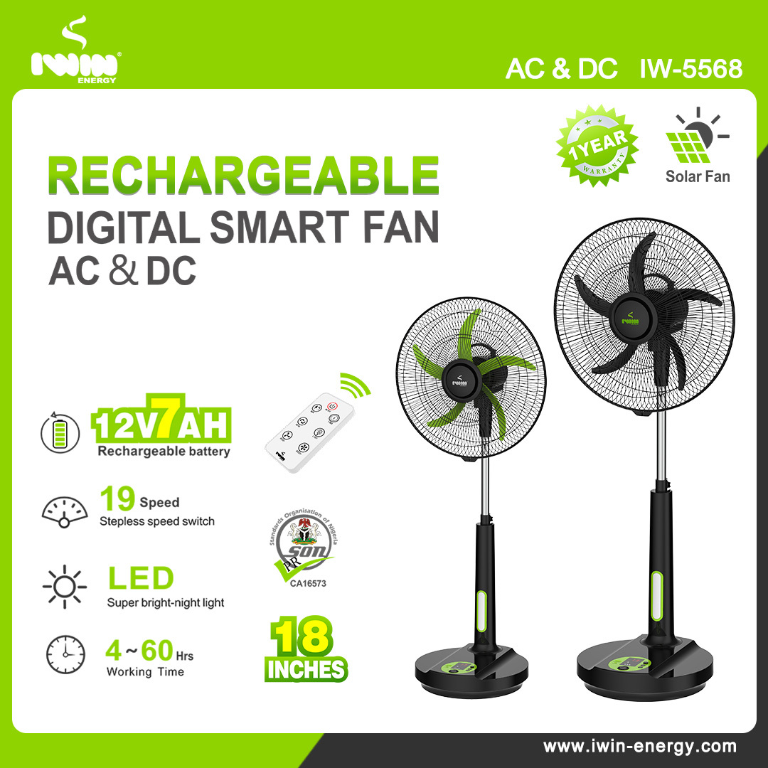IWIN 18 inch solar rechargeable standing fan 19 wind speed Home fans ...