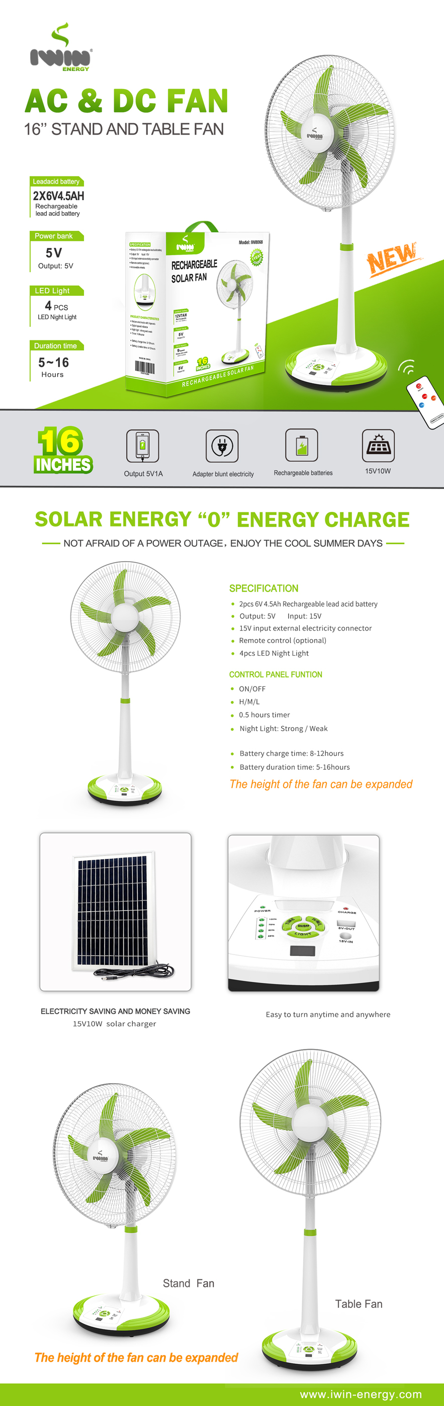 IWIN ENERGY IW-8136 Standing Ac&Dc Fan