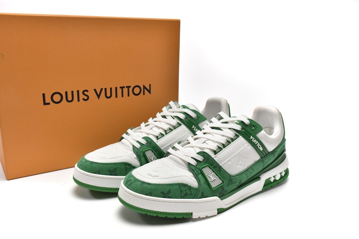 Louis Vuitton LV Trainer Green Monogram Denim White Reps — Crewkicks