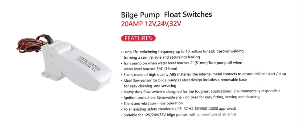 SWIFTFLO 12-24-32-VDC Boat Bilge Pump Float Switches