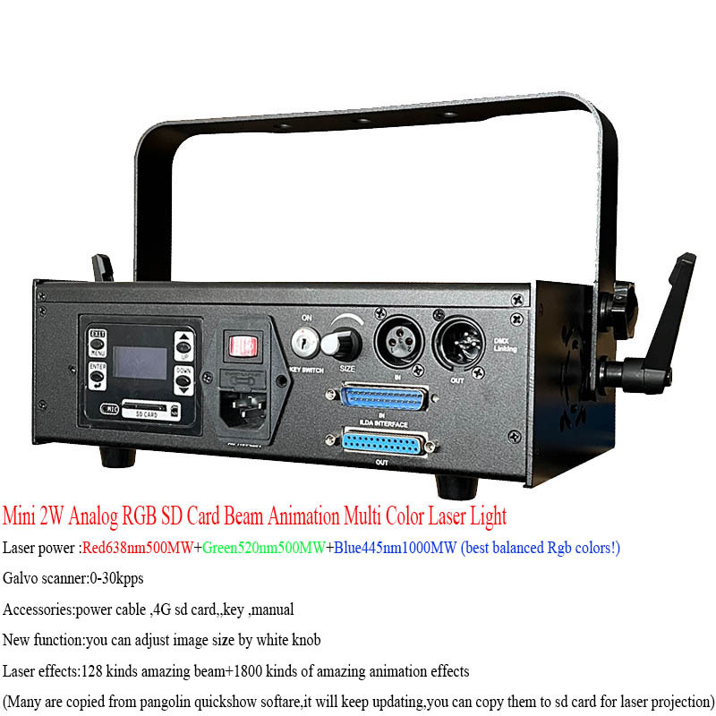 USA Warehouse 2w Rgb Ilda Dmx SD Card Beam Animation Laser Projector