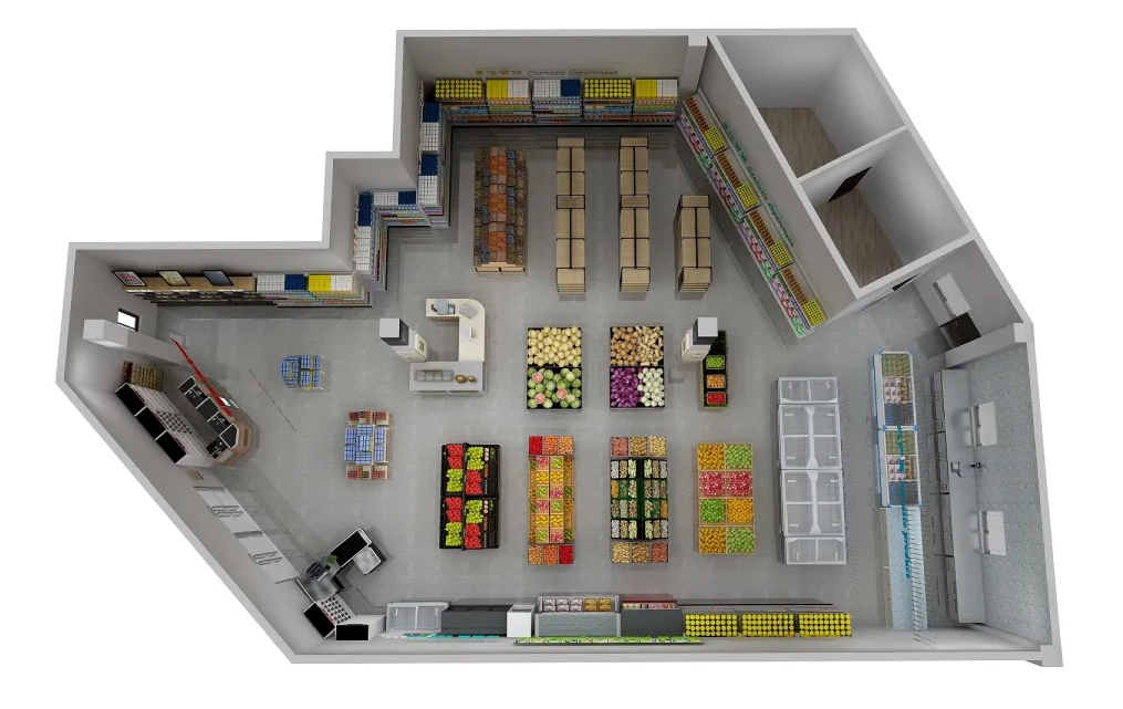 Mini supermarket design, interior design, shop decoration