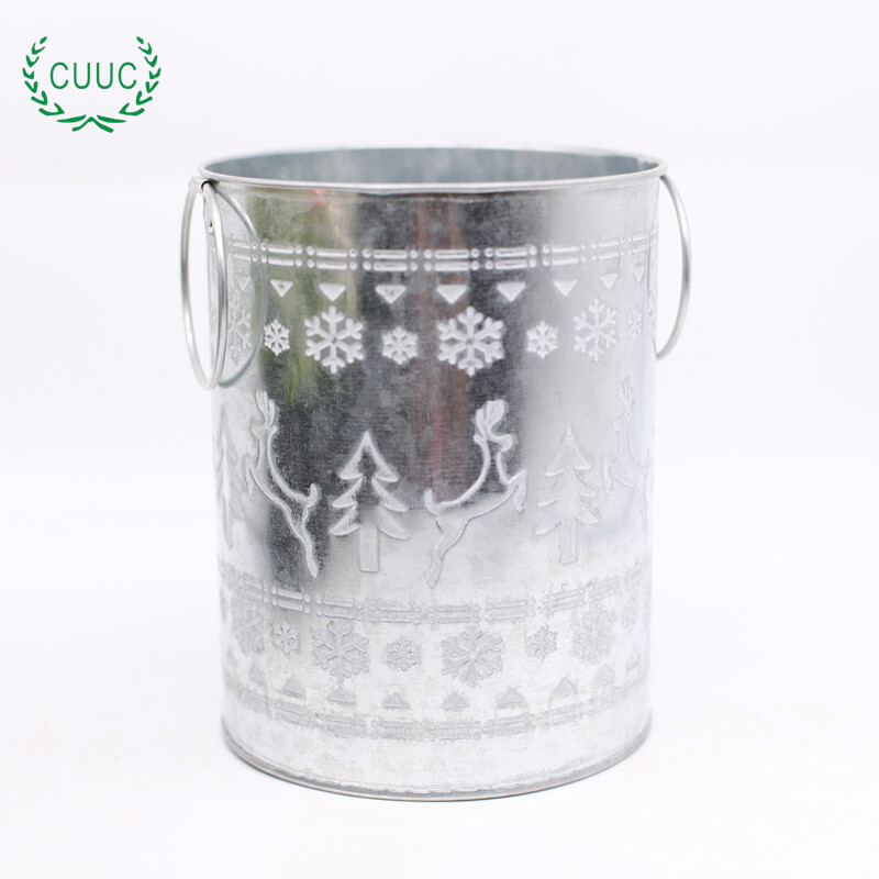 Galvanised Metal Flower Pot for Christmas