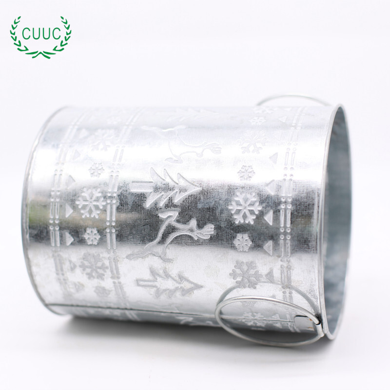 Galvanised Metal Flower Pot for Christmas