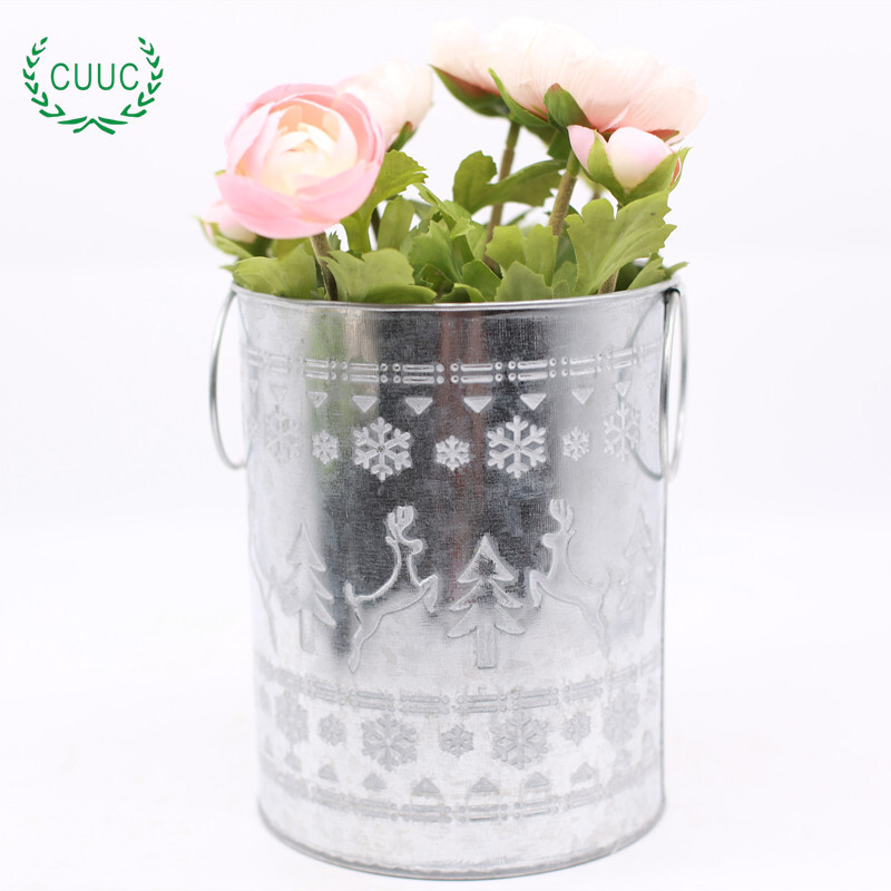 Outdoor Galvanized Xmas Metal Planter Pots | Xmas Buckets