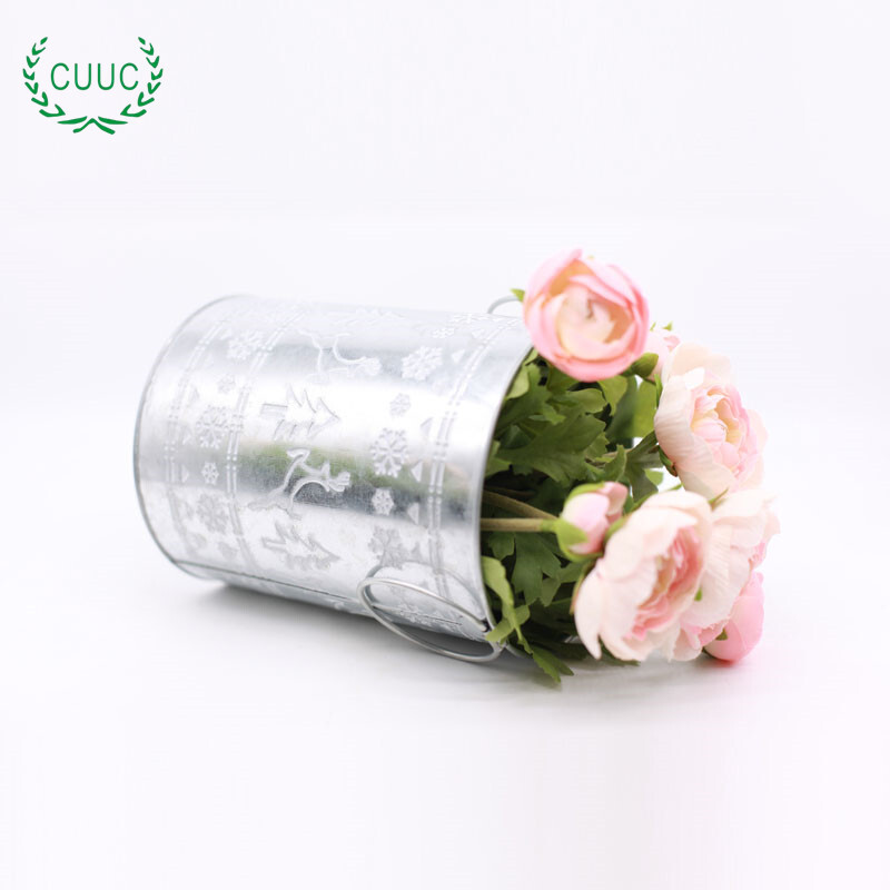 Galvanised Metal Flower Pot for Christmas