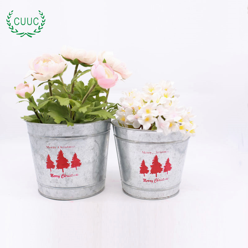 Outdoor Galvanized Xmas Metal Planter Pots | Xmas Buckets