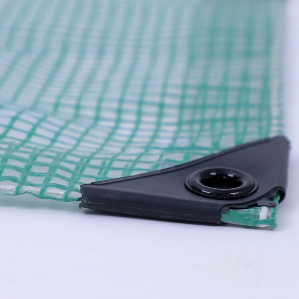 Transparent green PE leno tarp with black reinforced corners and PC ...