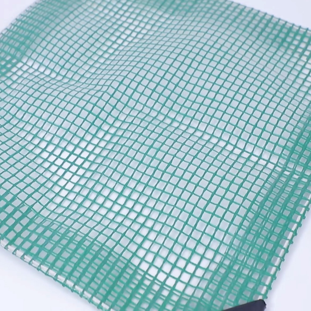 Transparent green PE leno tarp with black reinforced corners and PC ...