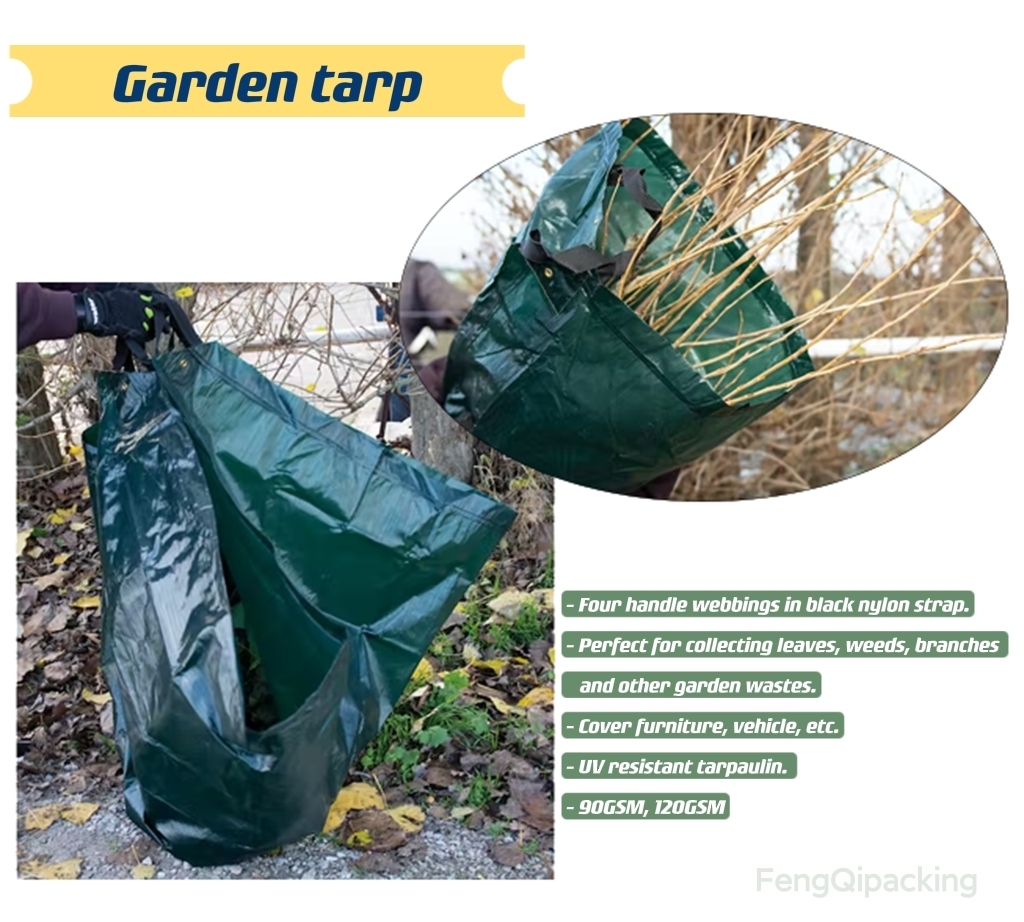 Green color PE tarpaulin garden tarp with black webbingsPE Tarpaulin ...