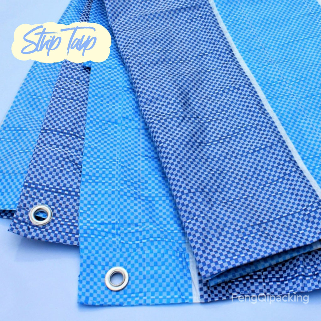 Ready-made PE tarpaulin sheet of blue and white color striped PE ...