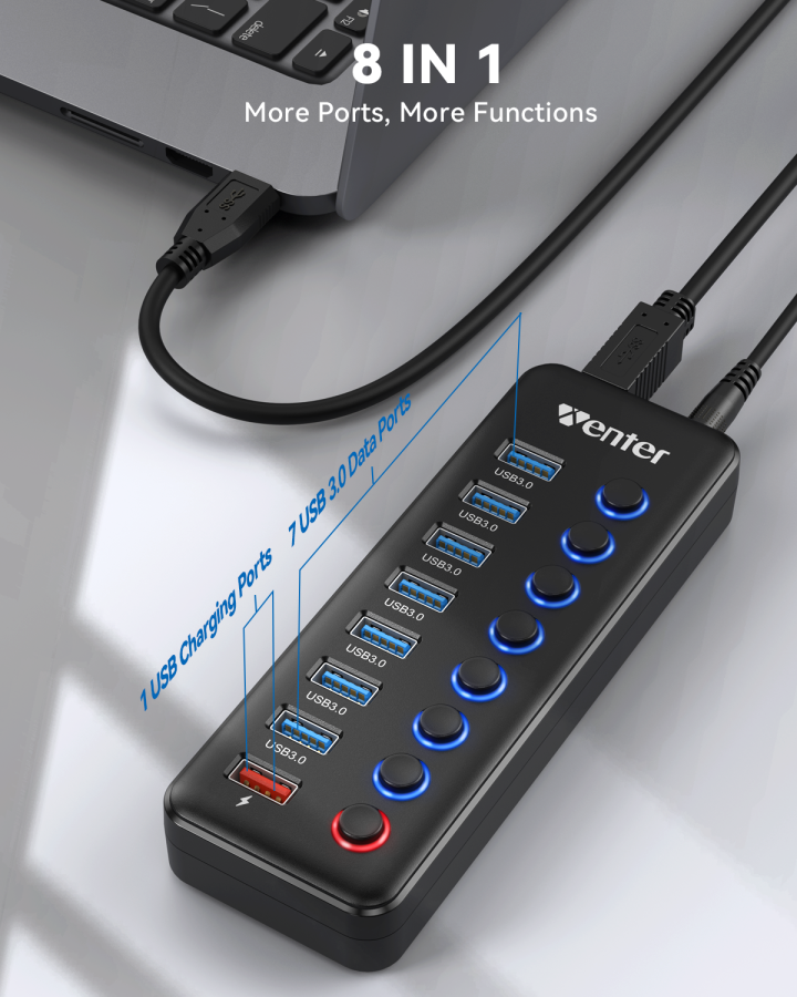 Powered USB Hub 3.0, Wenter 8-Port USB Splitter Hub (7 Faster Data ... Powered USB Hub 3.0, Wenter 8-Port USB Splitter Hub (7 Faster Data ...