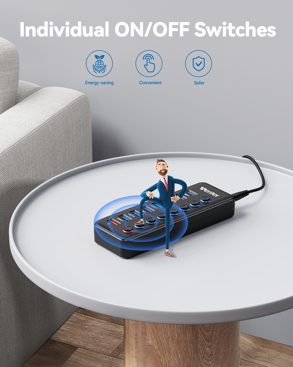 Powered USB Hub 3.0, Wenter 8-Port USB Splitter Hub (7 Faster Data ...