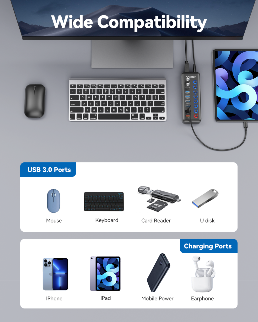 Powered USB Hub 3.0, Wenter 8-Port USB Splitter Hub (7 Faster Data ... Powered USB Hub 3.0, Wenter 8-Port USB Splitter Hub (7 Faster Data ...